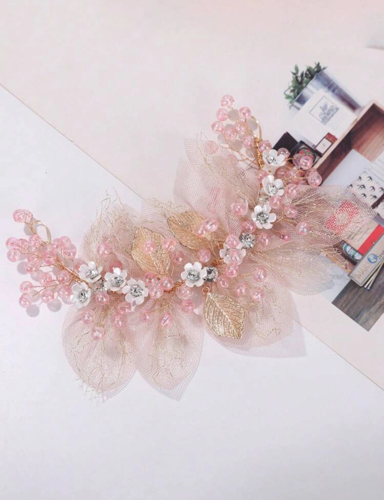 HAND WOVEN COPPER WIRE PEARL FLORAL HEADBAND SUITABLE BIRTHDAY WEDDING ...