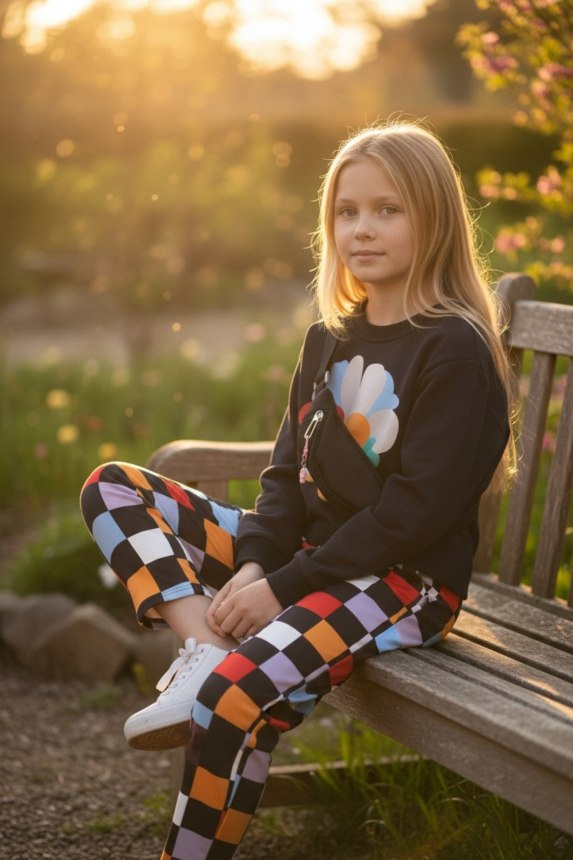 FLORAL PLAID TRACKSUIT SET WITH COLORFUL FLOWER ACCESSORIES BLACK FANN ...